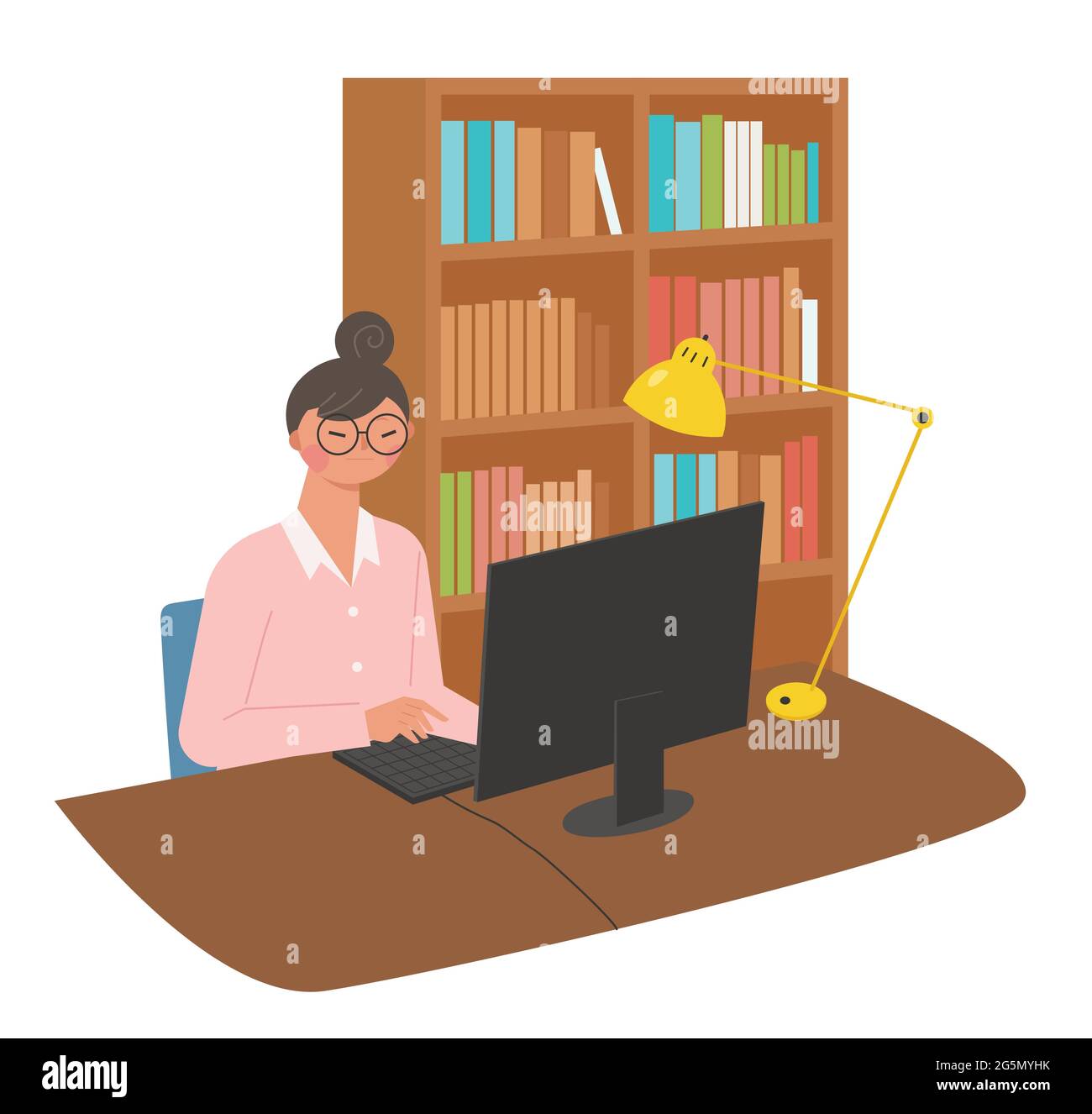 Women in office on computer Stock Vector Images - Alamy