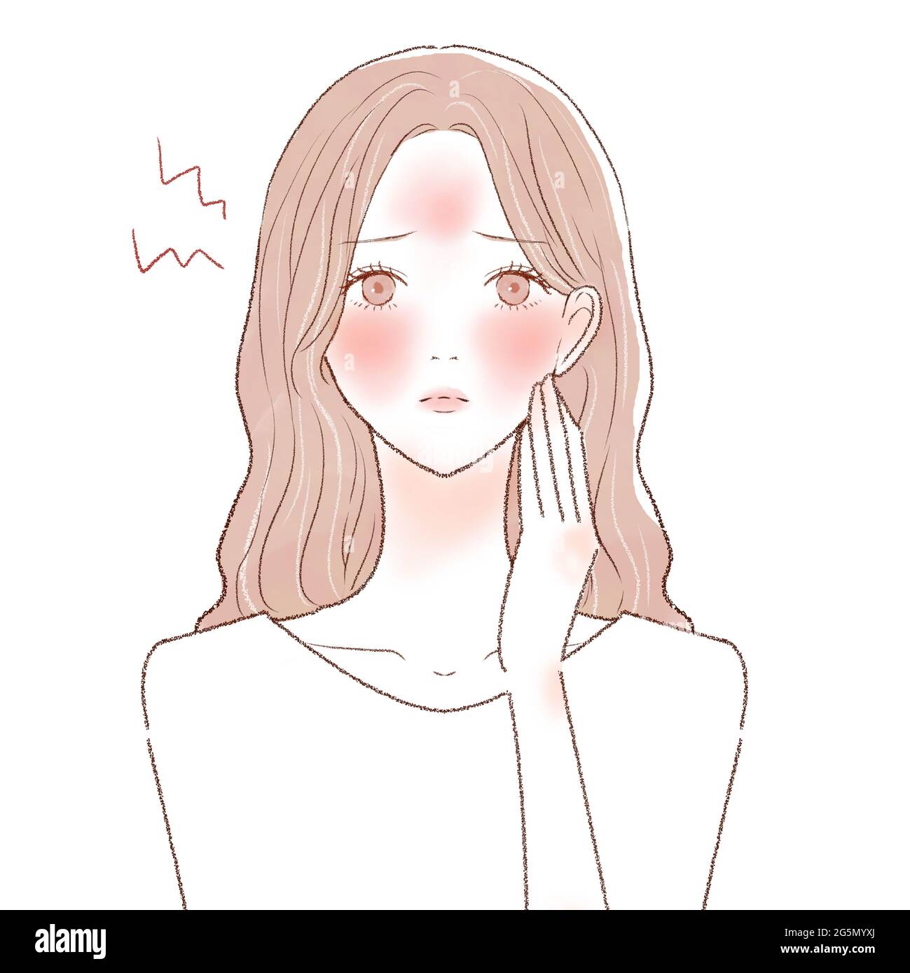 A woman suffering from skin inflammation. On a white background Stock ...