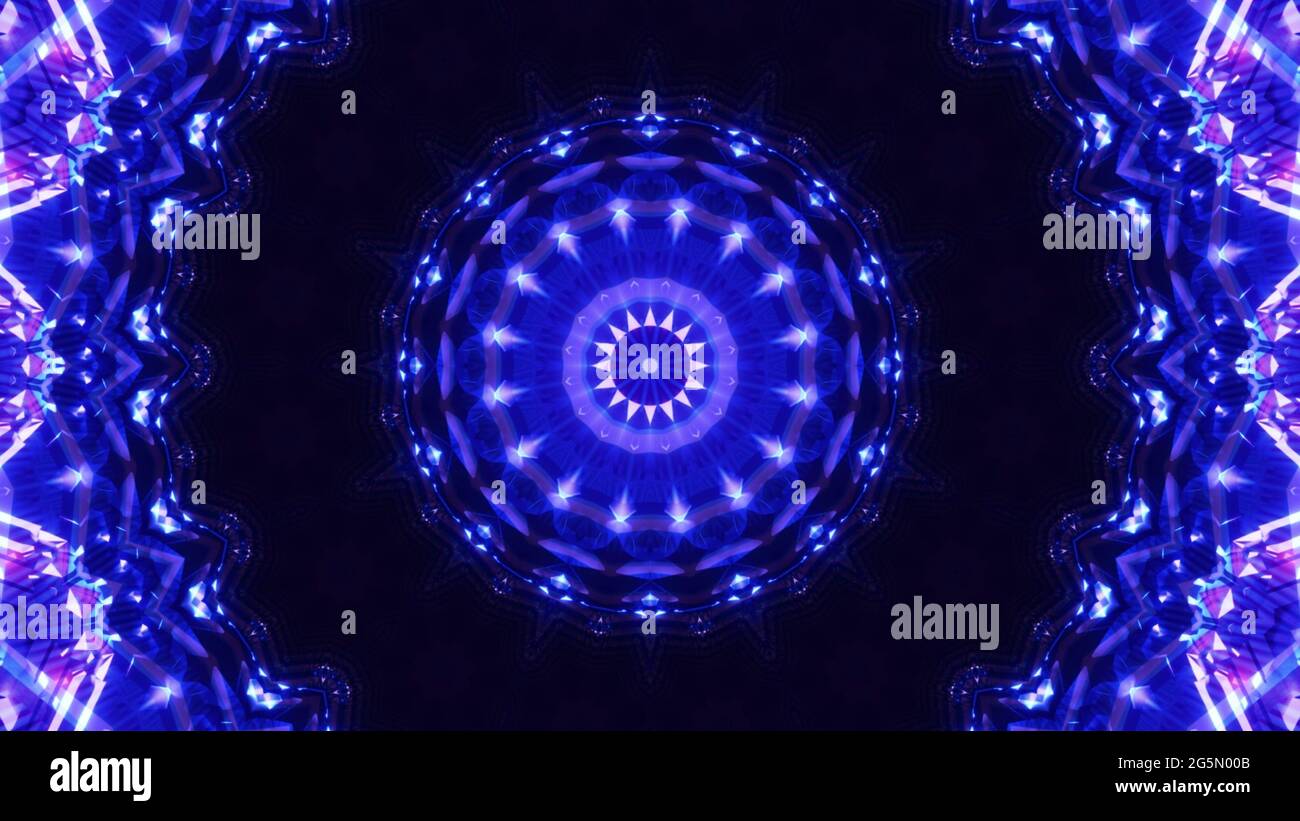 2D black background with vibrant blue circular kaleidoscope patterns on ...