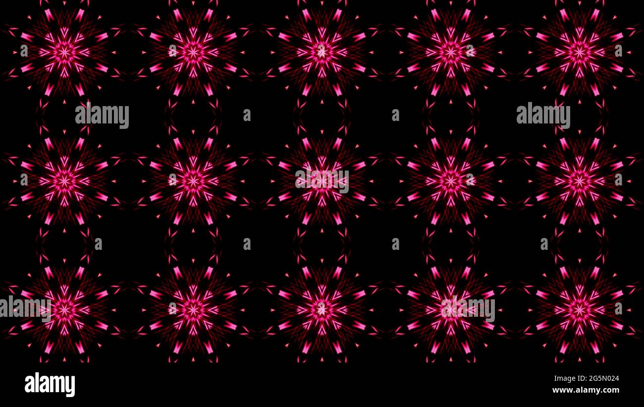 Black 2D background with illustrations of red seamless kaleidoscope ...