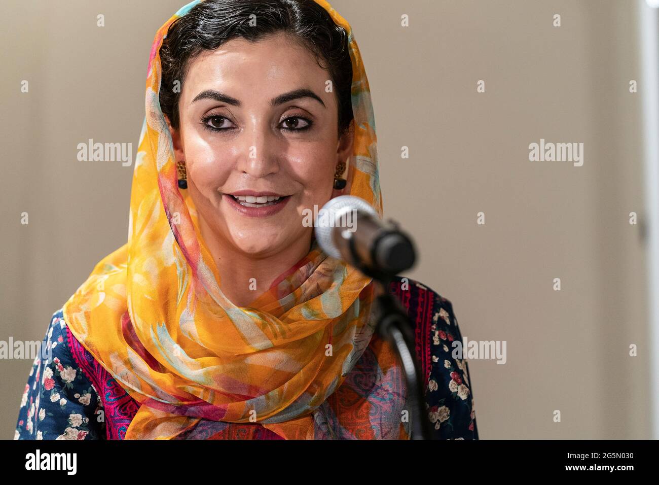 New York, United States. 28th June, 2021. Ambassador Adela Raz speaks ...