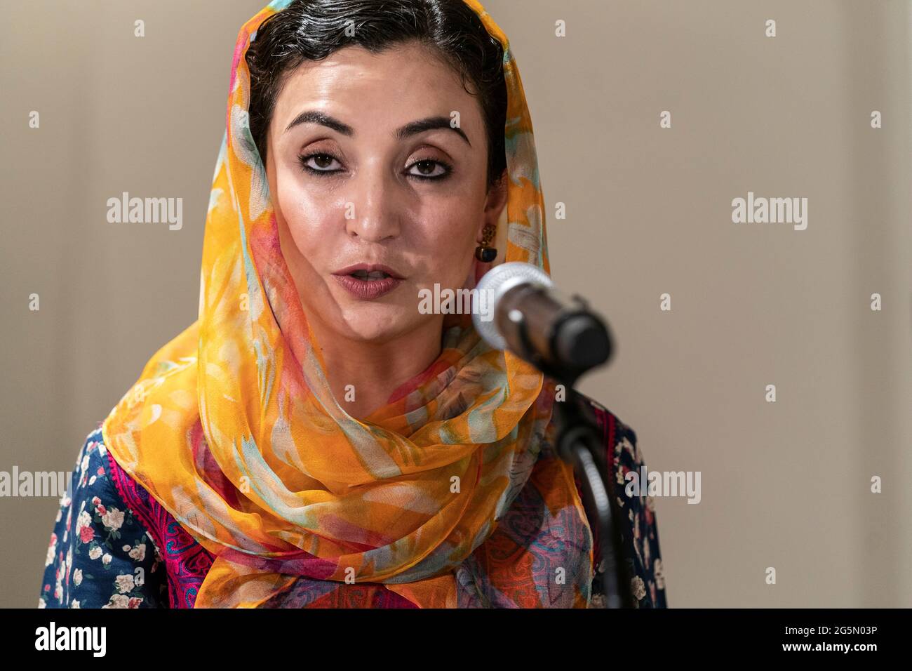 New York, NY - June 28, 2021: Ambassador Adela Raz speaks at unveiling ...