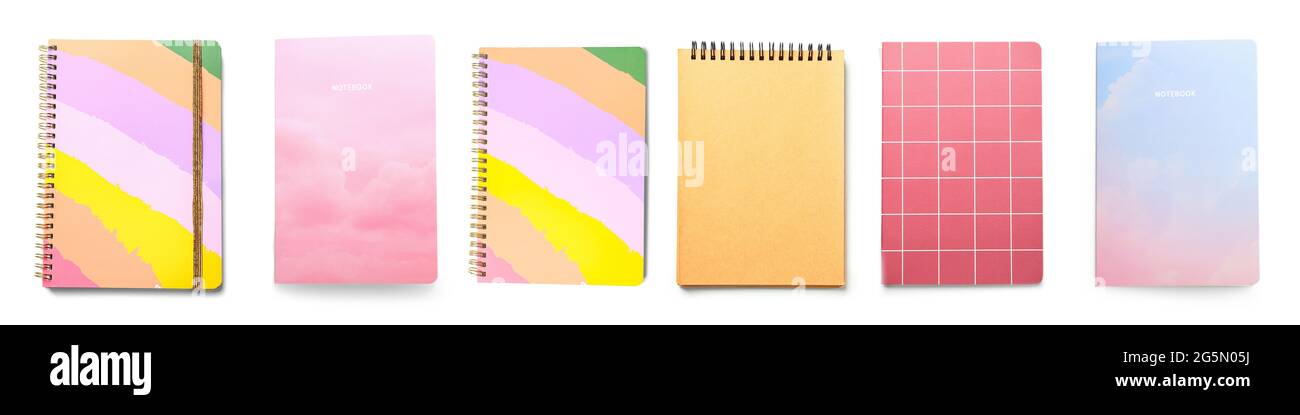 Stylish notebooks on white background Stock Photo - Alamy