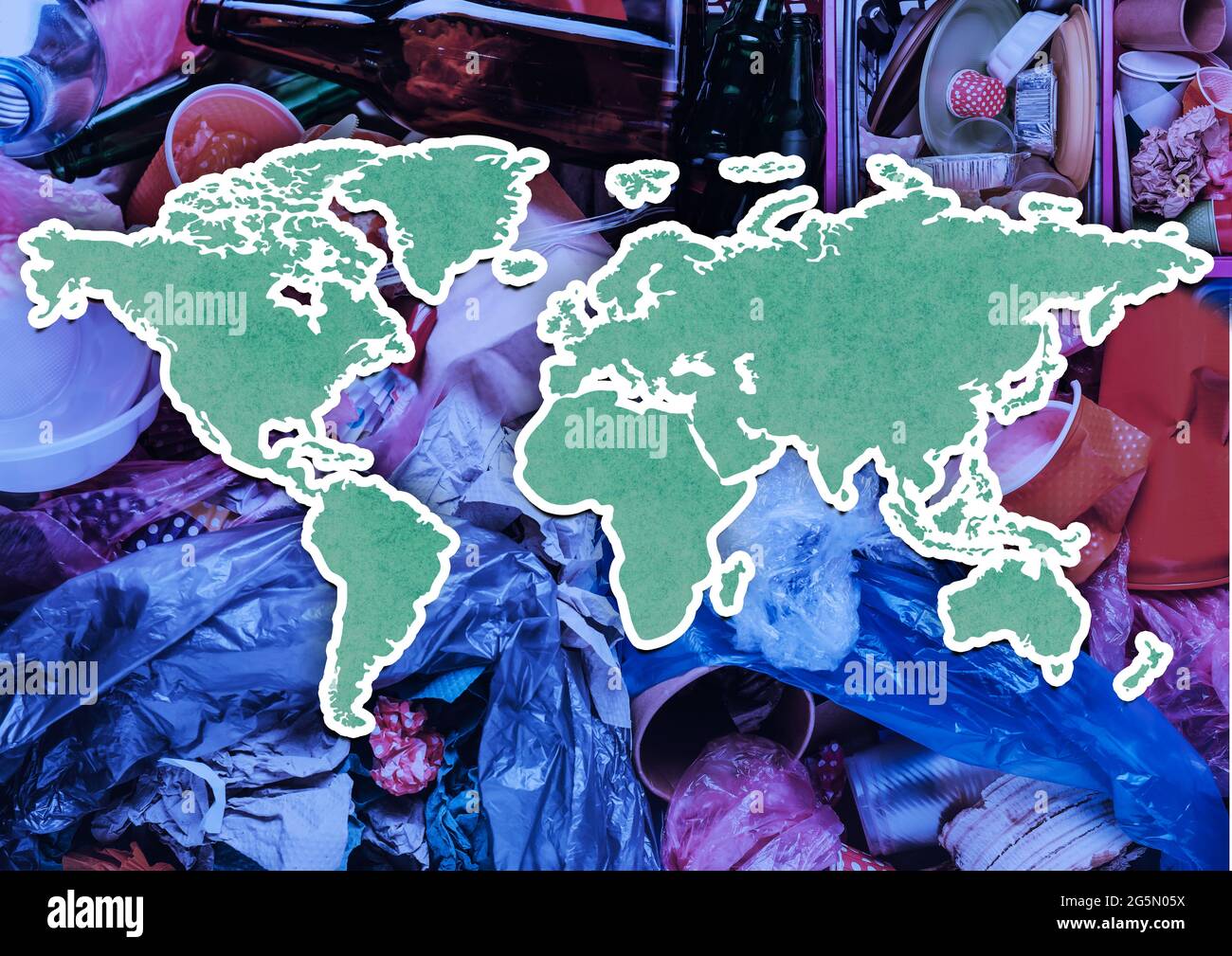 World map and heap of garbage. Recycling concept Stock Photo - Alamy