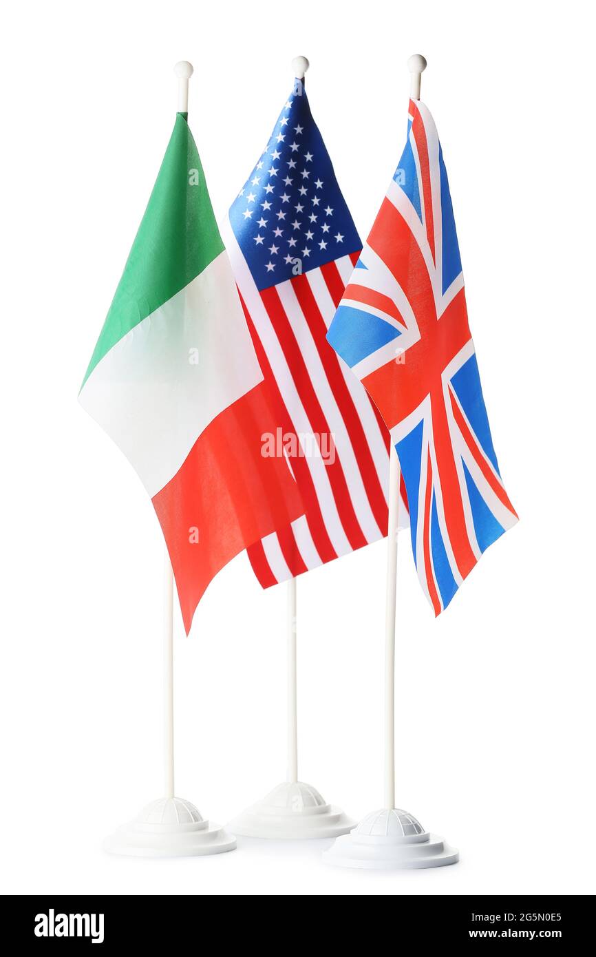 Different flags on white background Stock Photo - Alamy