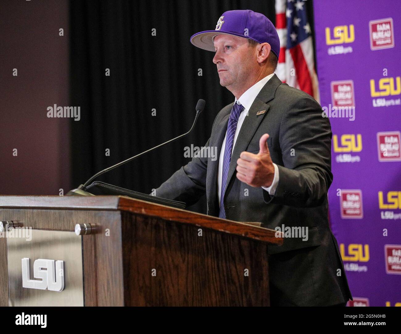 Baton Rouge, LA, USA. 28th June, 2021. Jay Johnson is introduced as the ...