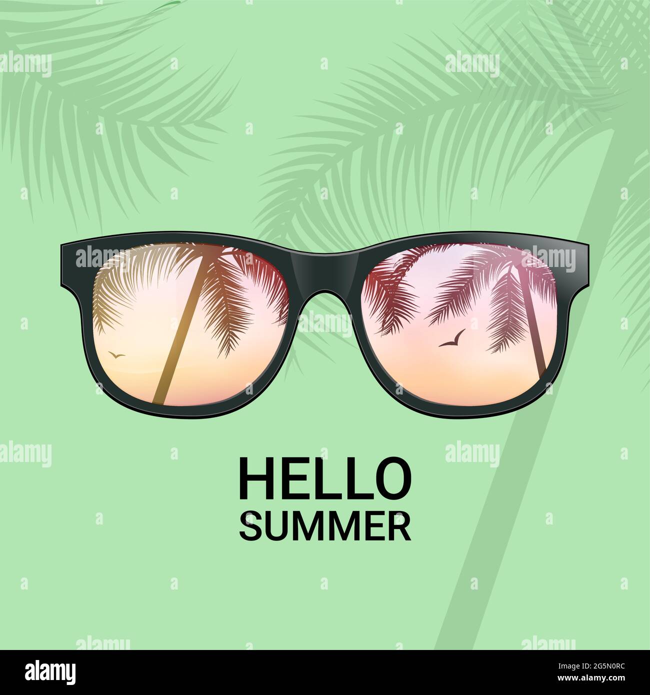 Hello summer fun background concept. Vector sunglass beach palm ...