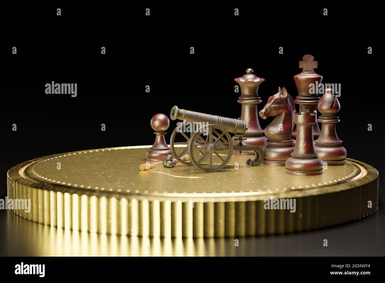 Old rusted cannon on a carriage and cannonballs are placed next to it ...