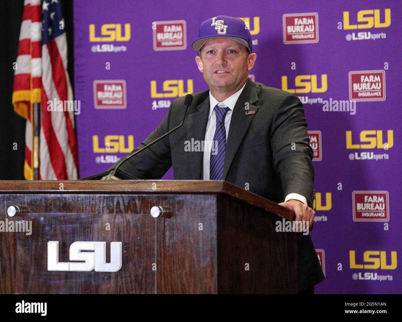 Baton Rouge, LA, USA. 28th June, 2021. Jay Johnson is introduced as the ...