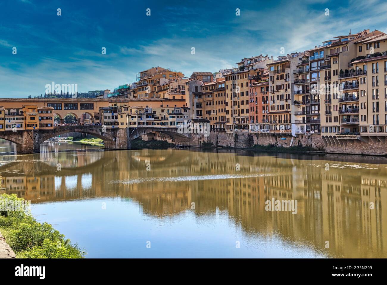 Ponte Vecchio bridge,medieval stone segmental arch bridge over the Arno ...
