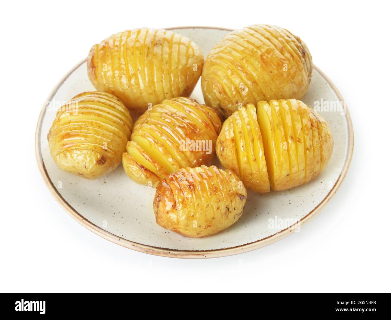 Plate with baked potato on white background Stock Photo - Alamy