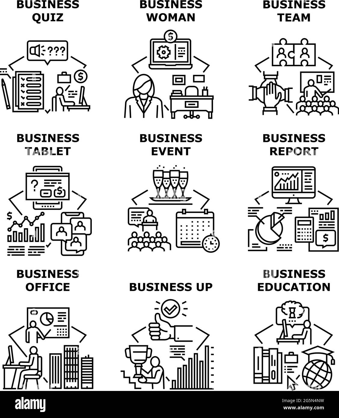 Business Education Set Icons Vector Illustrations Stock Vector Image ...
