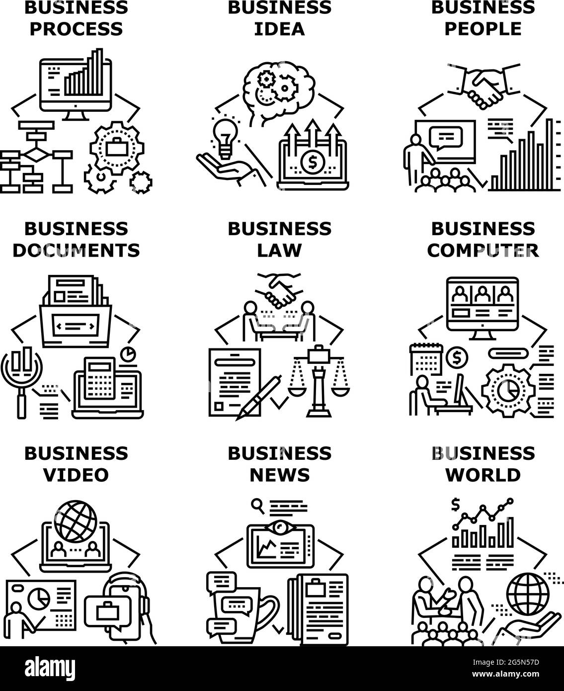Business Process Set Icons Vector Illustrations Stock Vector Image ...