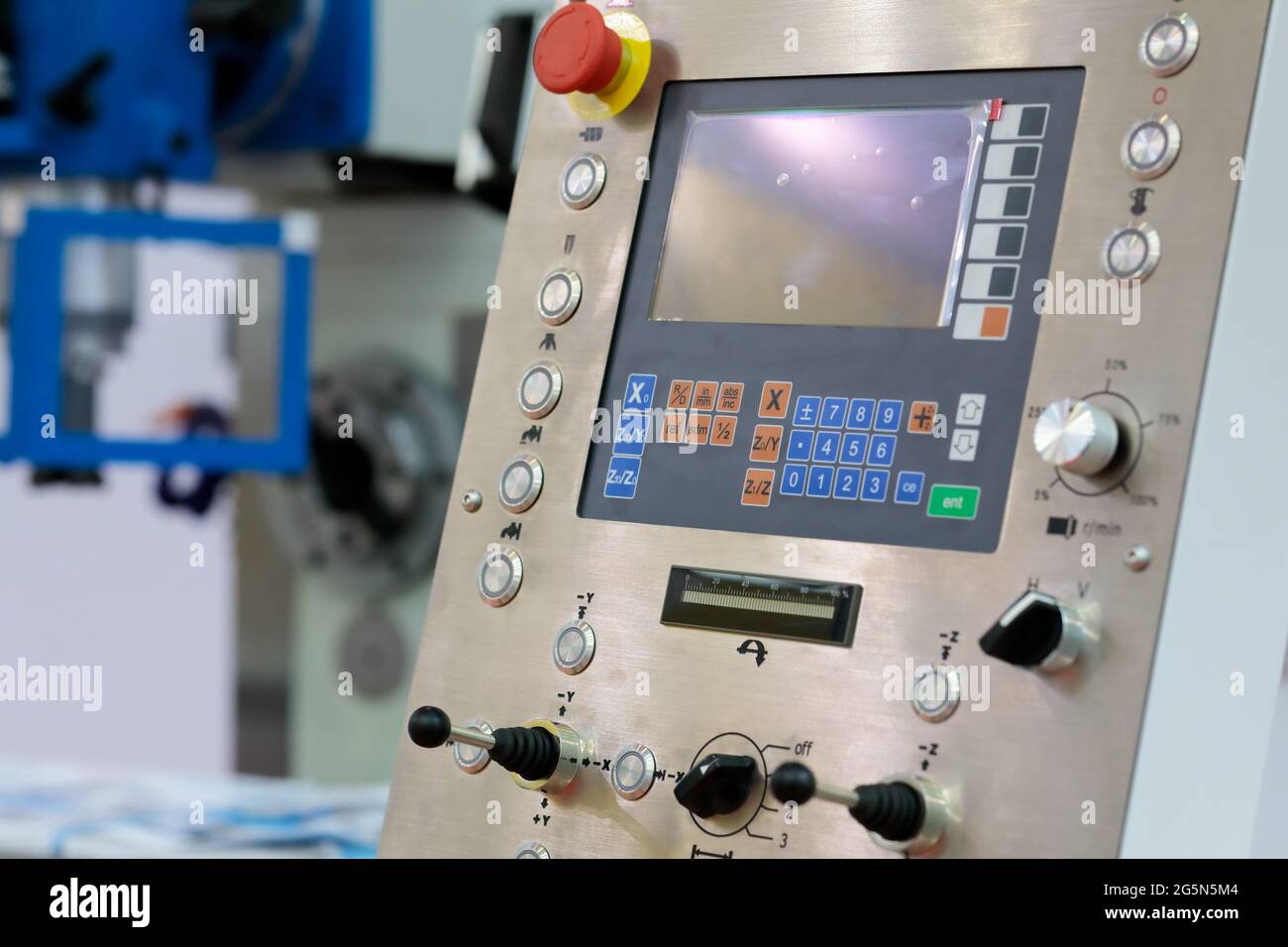 CNC control panel of vertical milling machine. Selective focus Stock ...