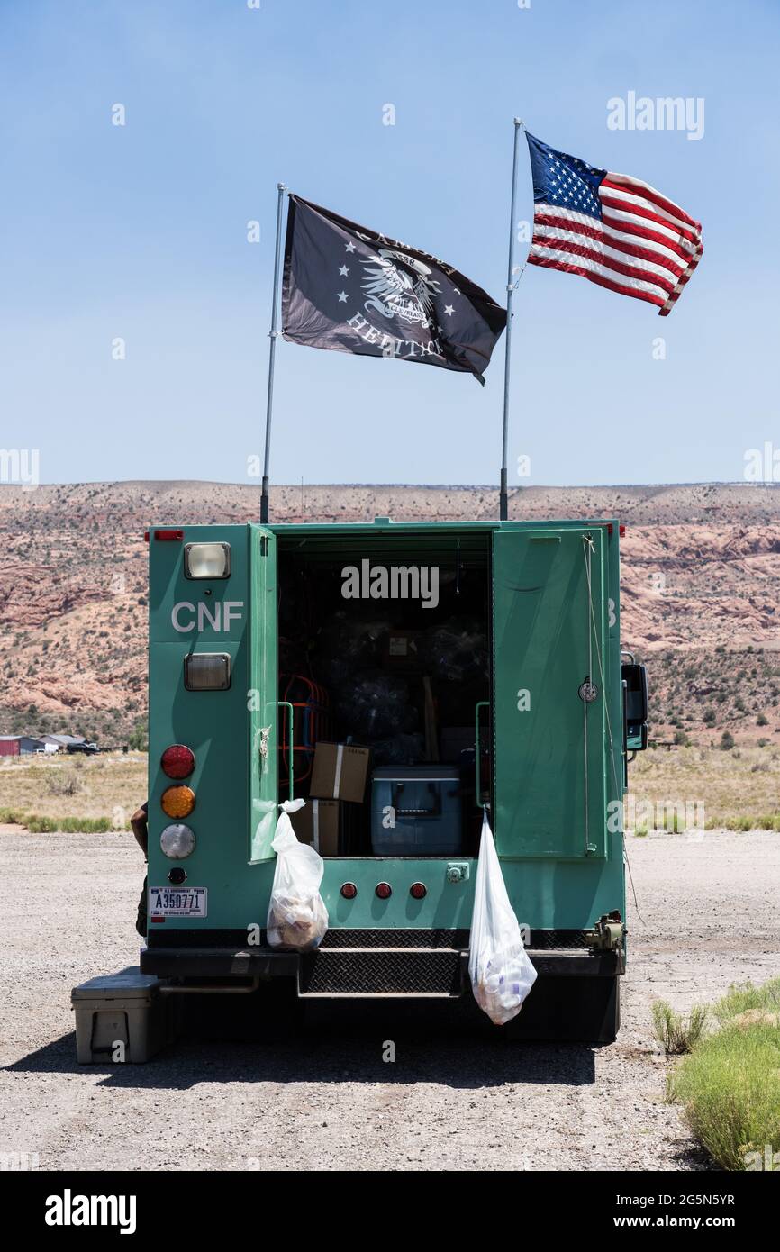 A U.S. Forest Service International DuraStar helicopter support vehicle ...