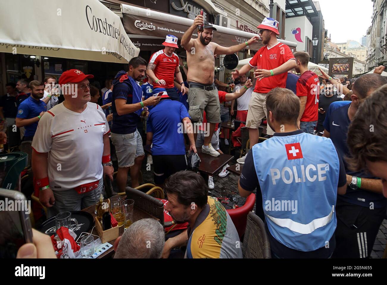 Bucharest, Romania - June 28, 2021: France and Switzerland fans party ...