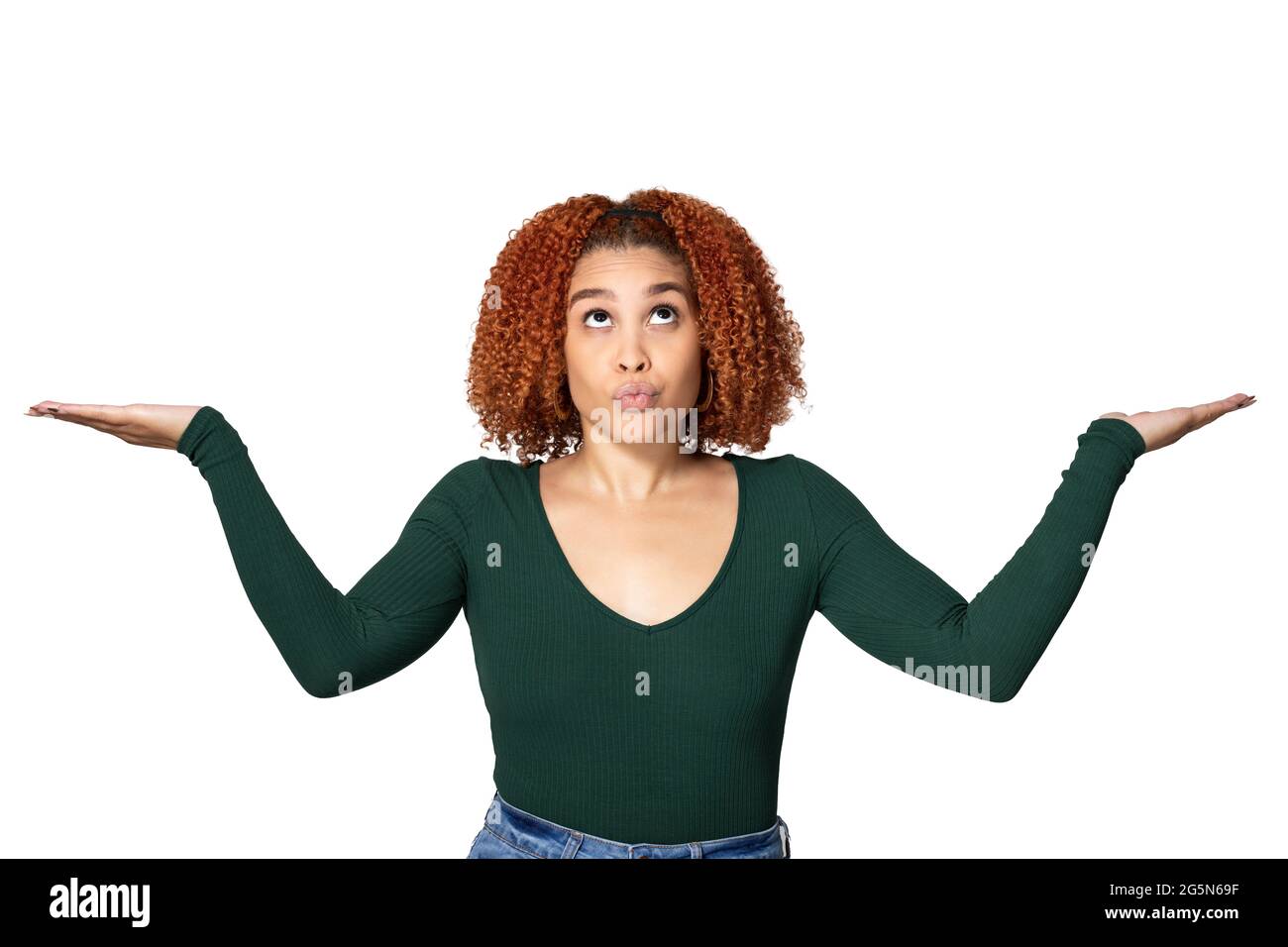 Woman showing something on hi-res stock photography and images - Alamy