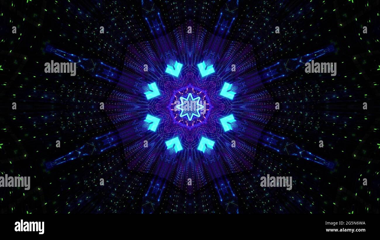 2D illustration with a black cosmos and vibrant glowing blue ...