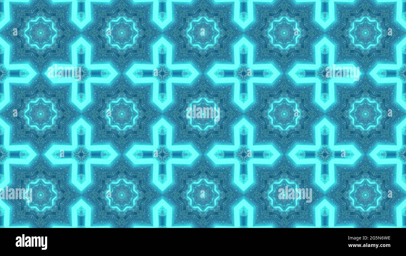 Vibrant blue seamless pattern background with glowing cross shapes in a ...