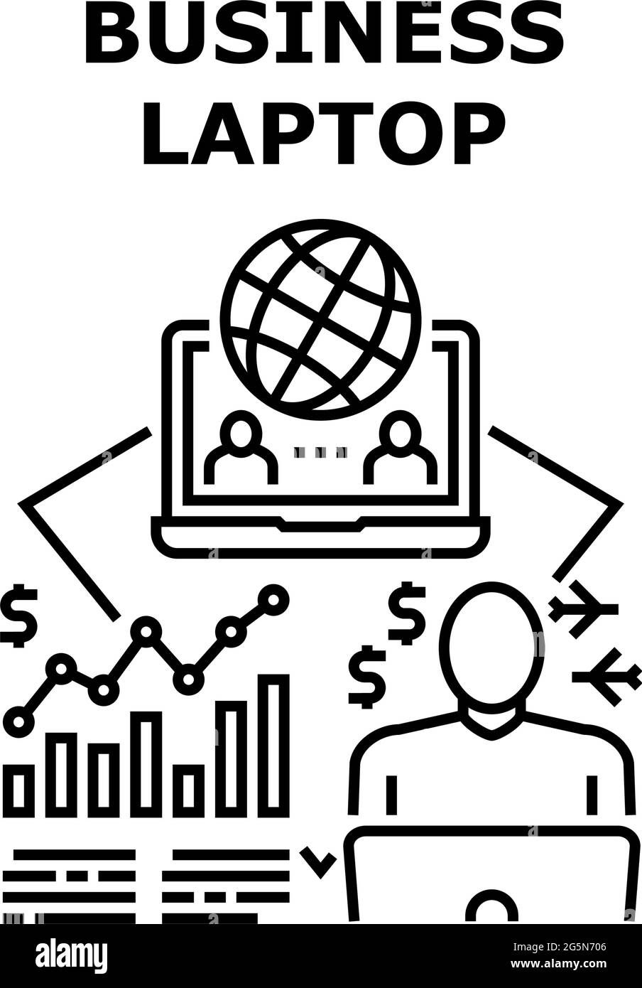 Business Laptop Vector Concept Black Illustration Stock Vector Image ...