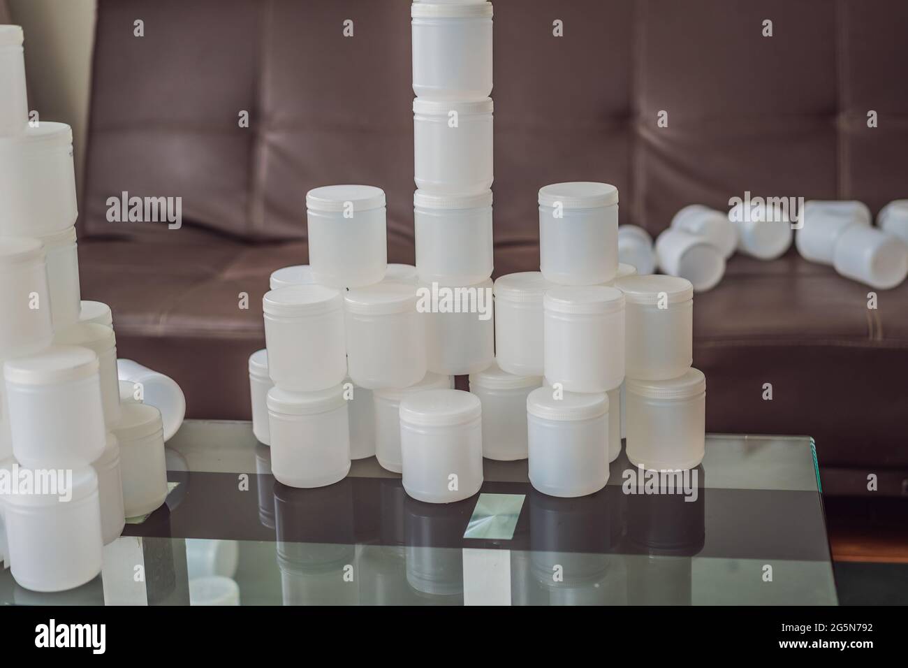 A huge amount of plastic food jars. Excessive consumption of plastic ...