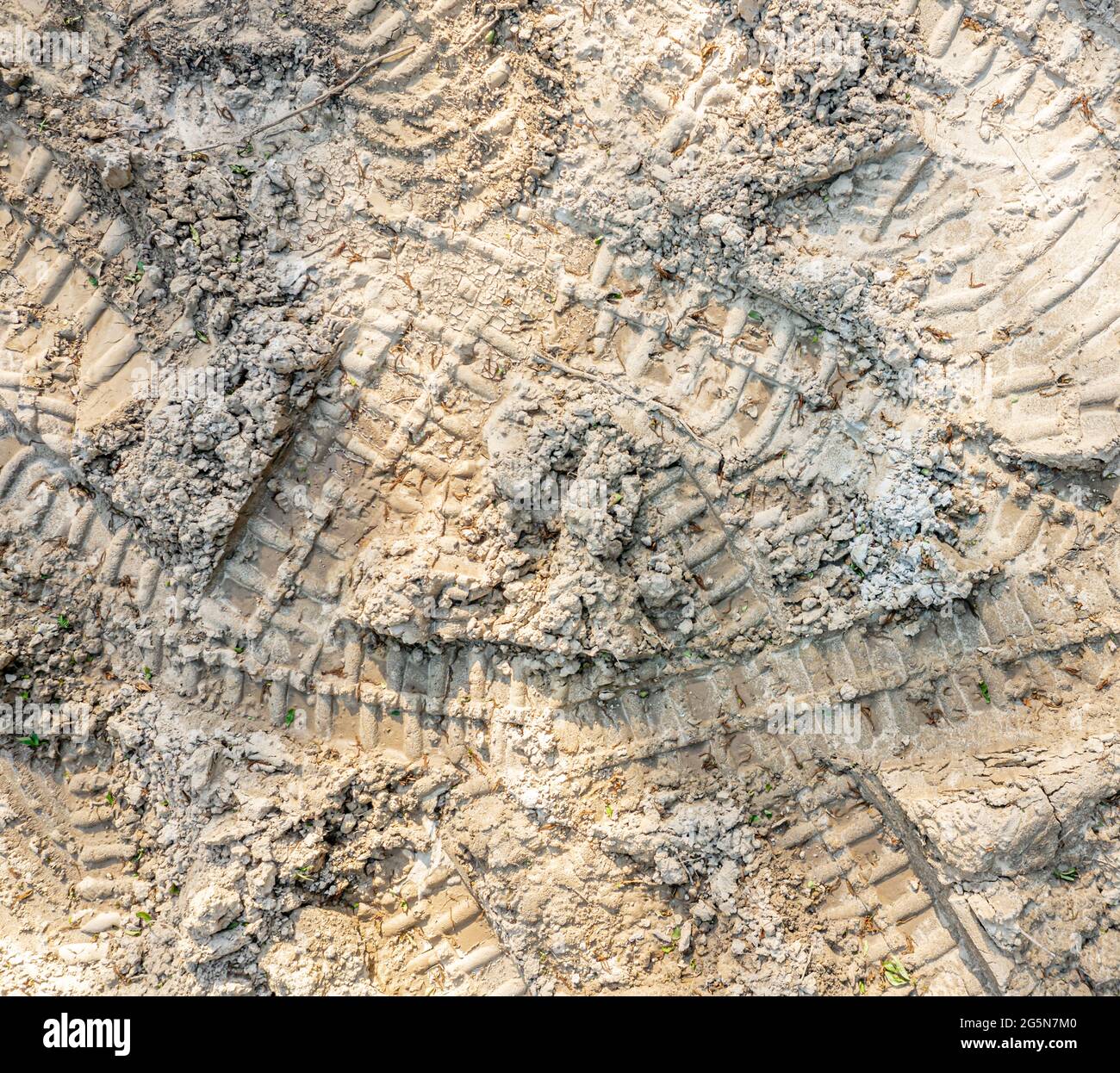 Aerial view of bulldozer tracks in dirt Stock Photo - Alamy