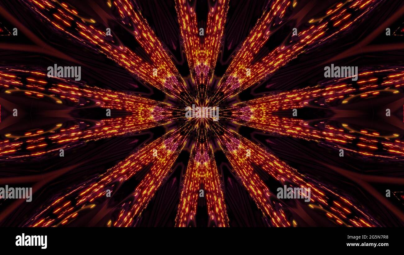 Abstract illustration with glowing orange beams of light and circle ...