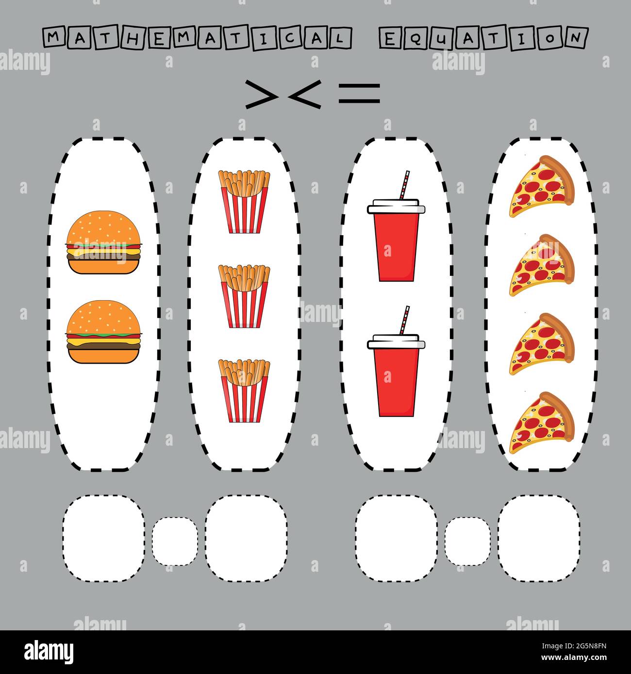 Developing activities for children, compare which more burger with ...