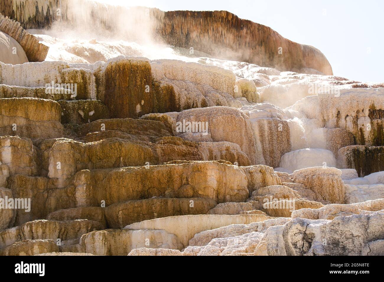 Mammoth Hot Springs and Yellow Travertine Terraces. Yellowstone ...