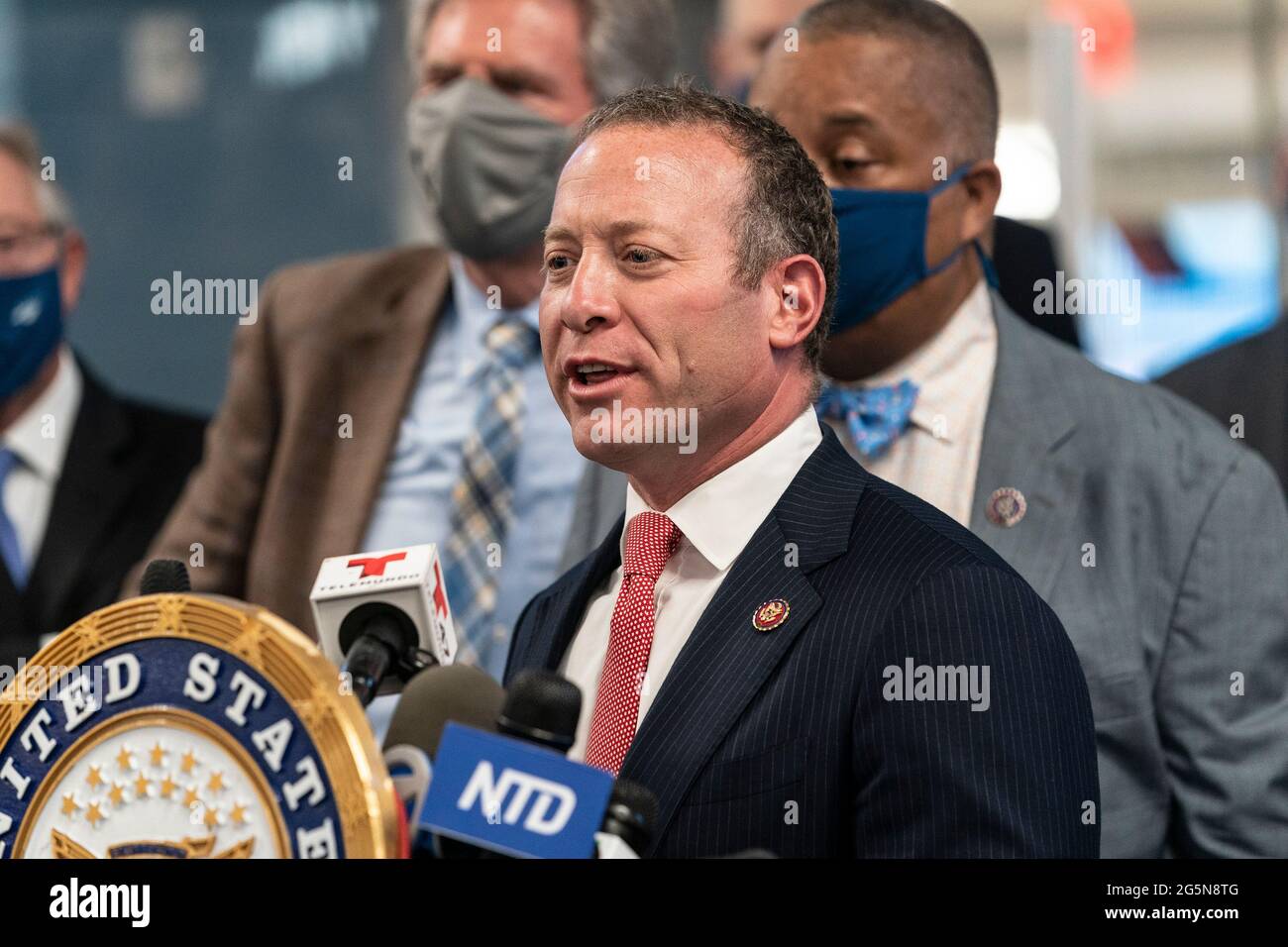 Congressman Joshua Gottheimer speaks at press conference with Senator ...