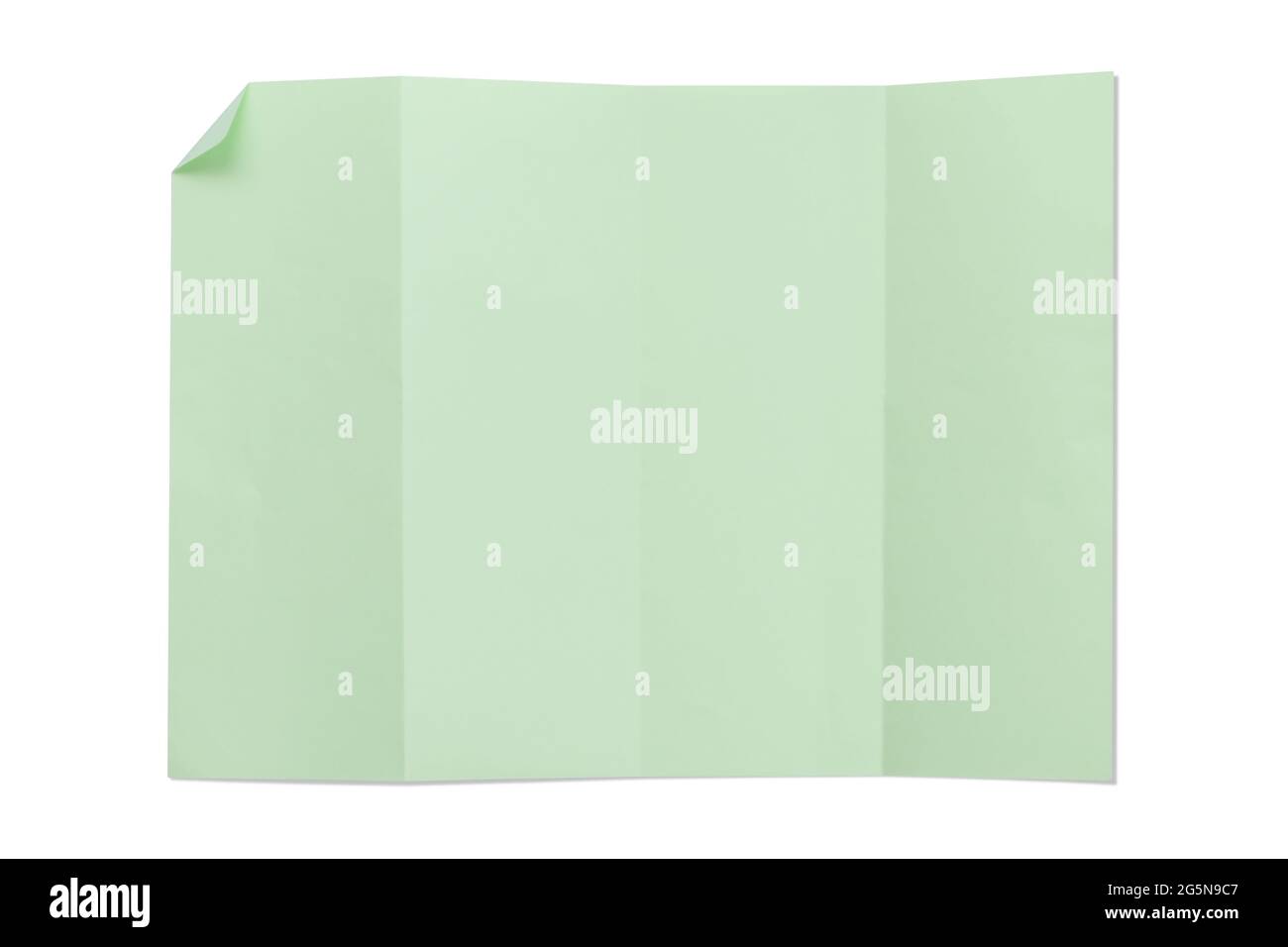 Green color blank 4A folded paper isolated on white background with ...