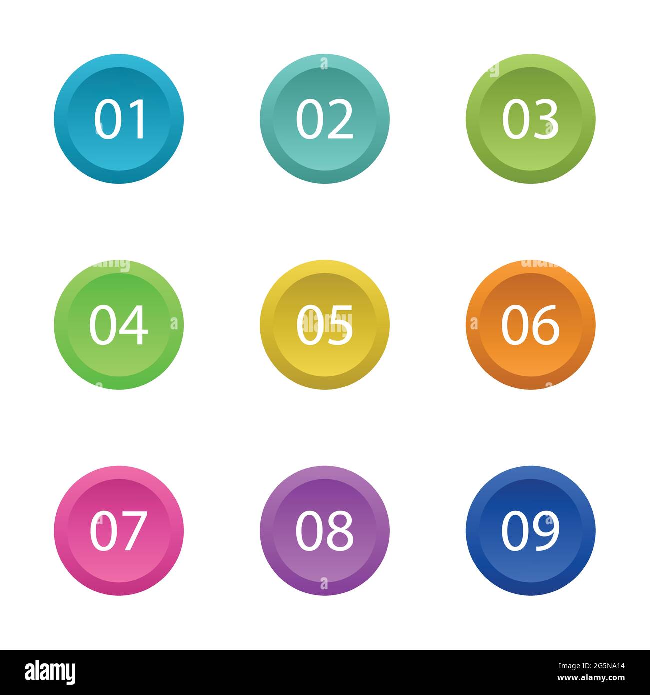 Number Bullet Points Flat Circle button set on white background. Colorful color with number from ...