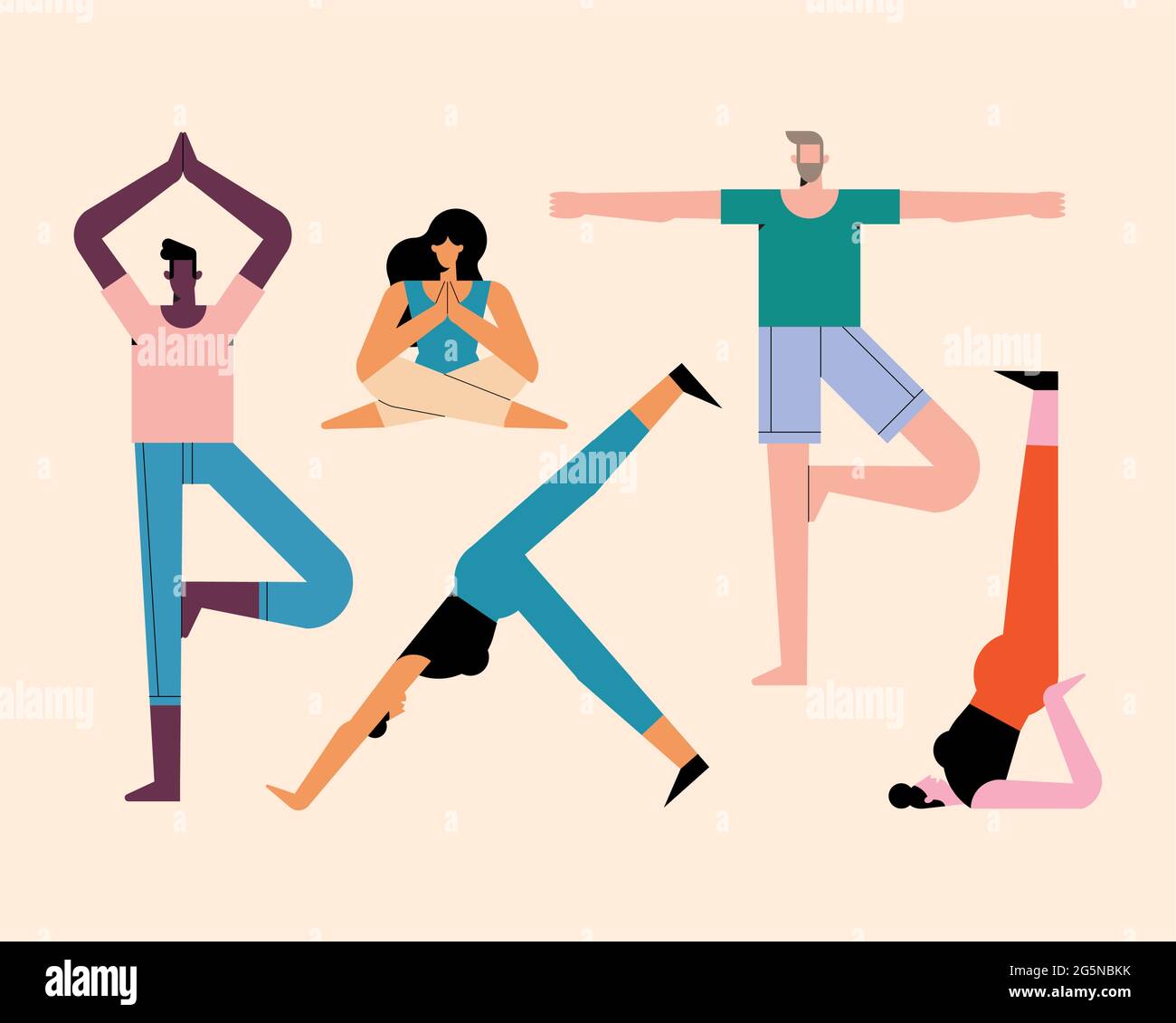 five persons practicing yoga characters Stock Vector Image & Art - Alamy