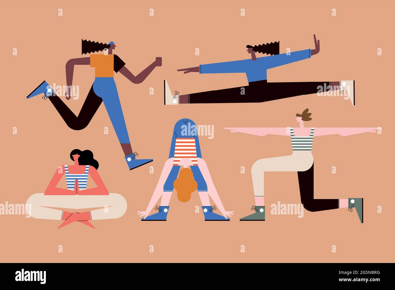 five girls practicing activities characters Stock Vector Image & Art ...