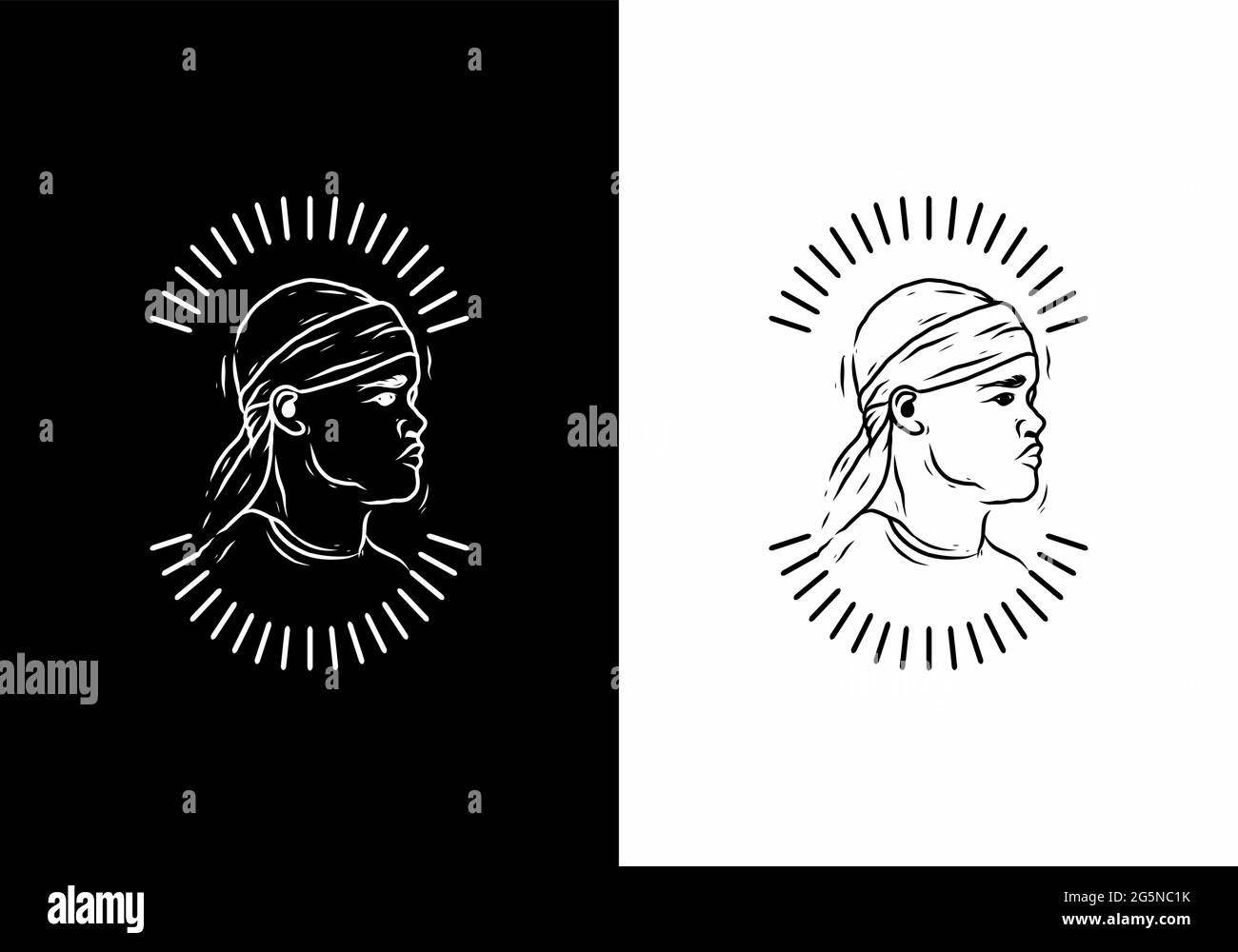 Black and white line art of man wearing durag badge design Stock Vector ...
