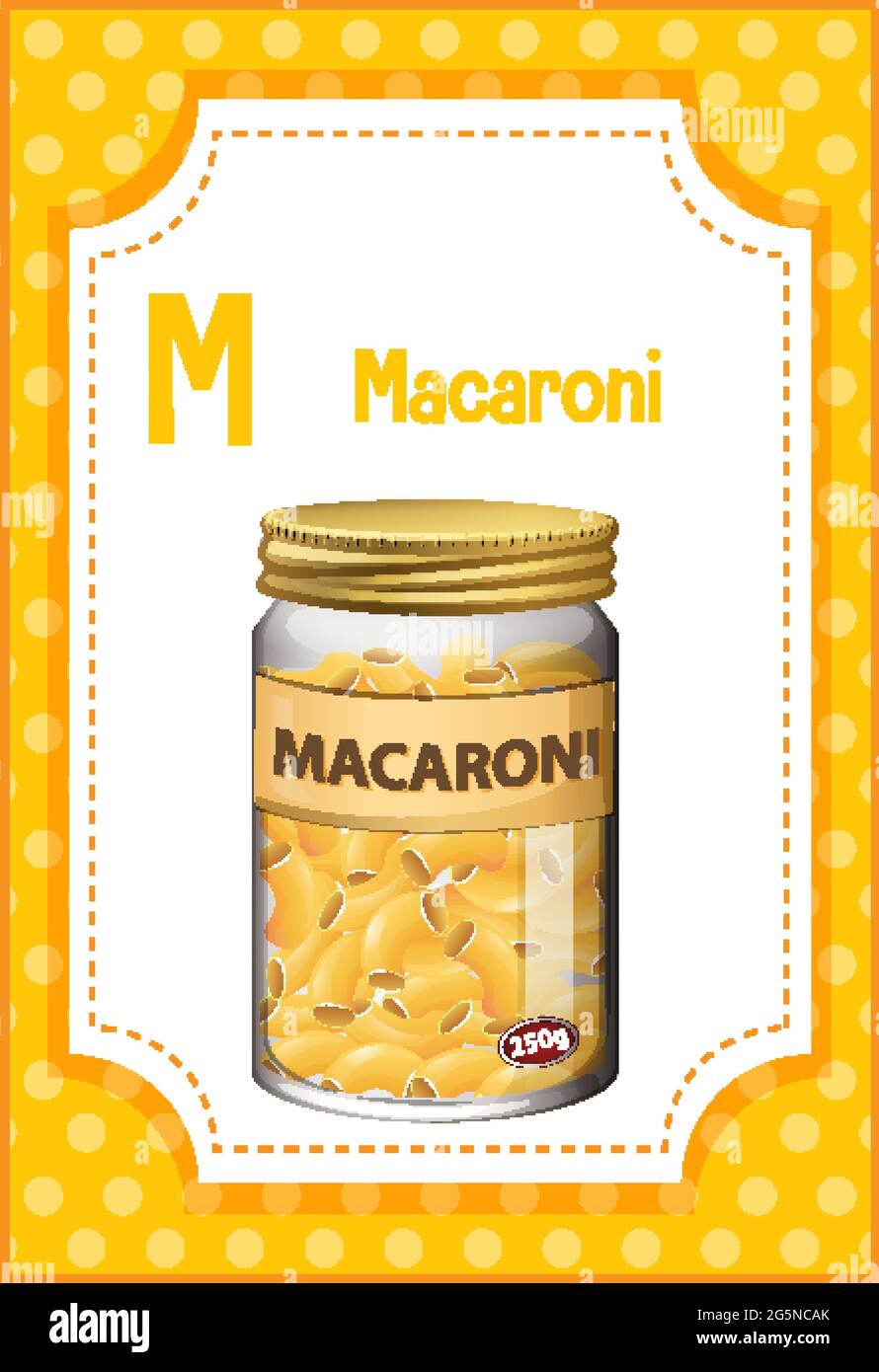 Alphabet flashcard with letter M for Macaroni illustration Stock Vector ...