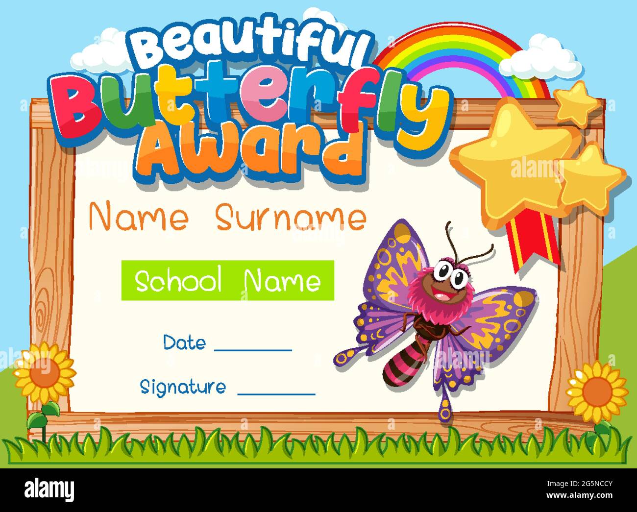 Certificate template with Beautiful Butterfly Award illustration Stock ...