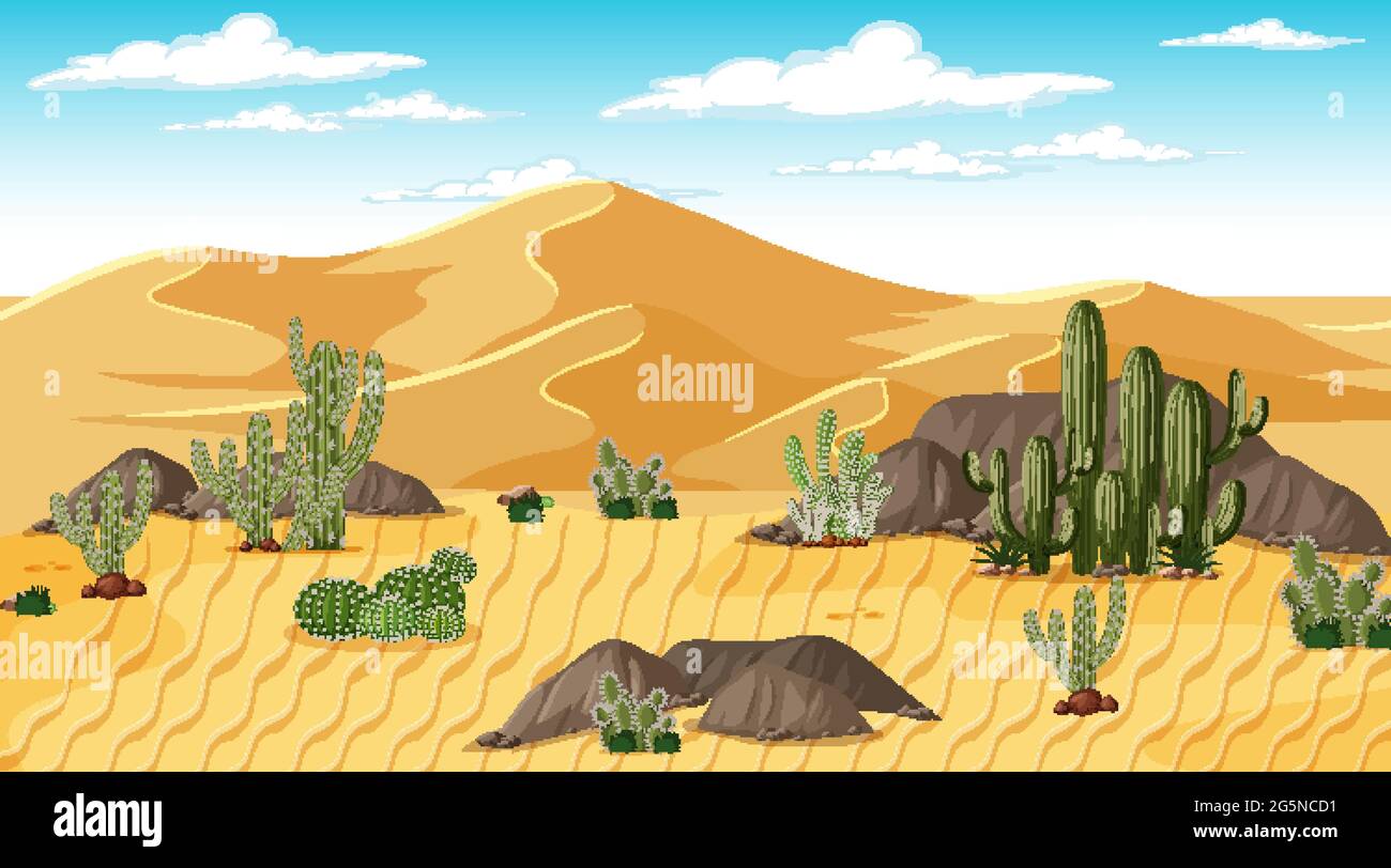 Desert forest landscape at day time scene illustration Stock Vector ...