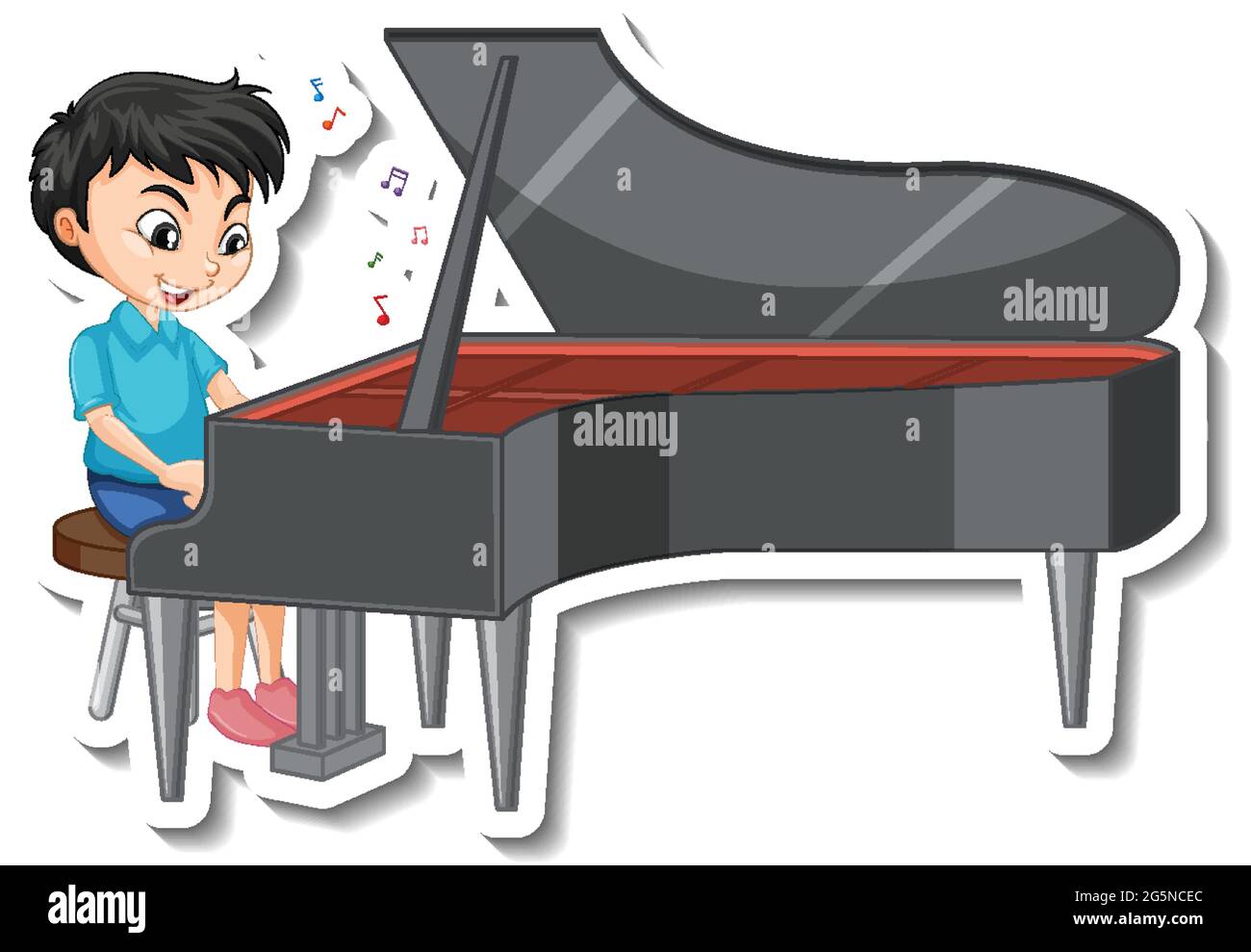 Sticker design with a boy playing piano illustration Stock Vector Image ...