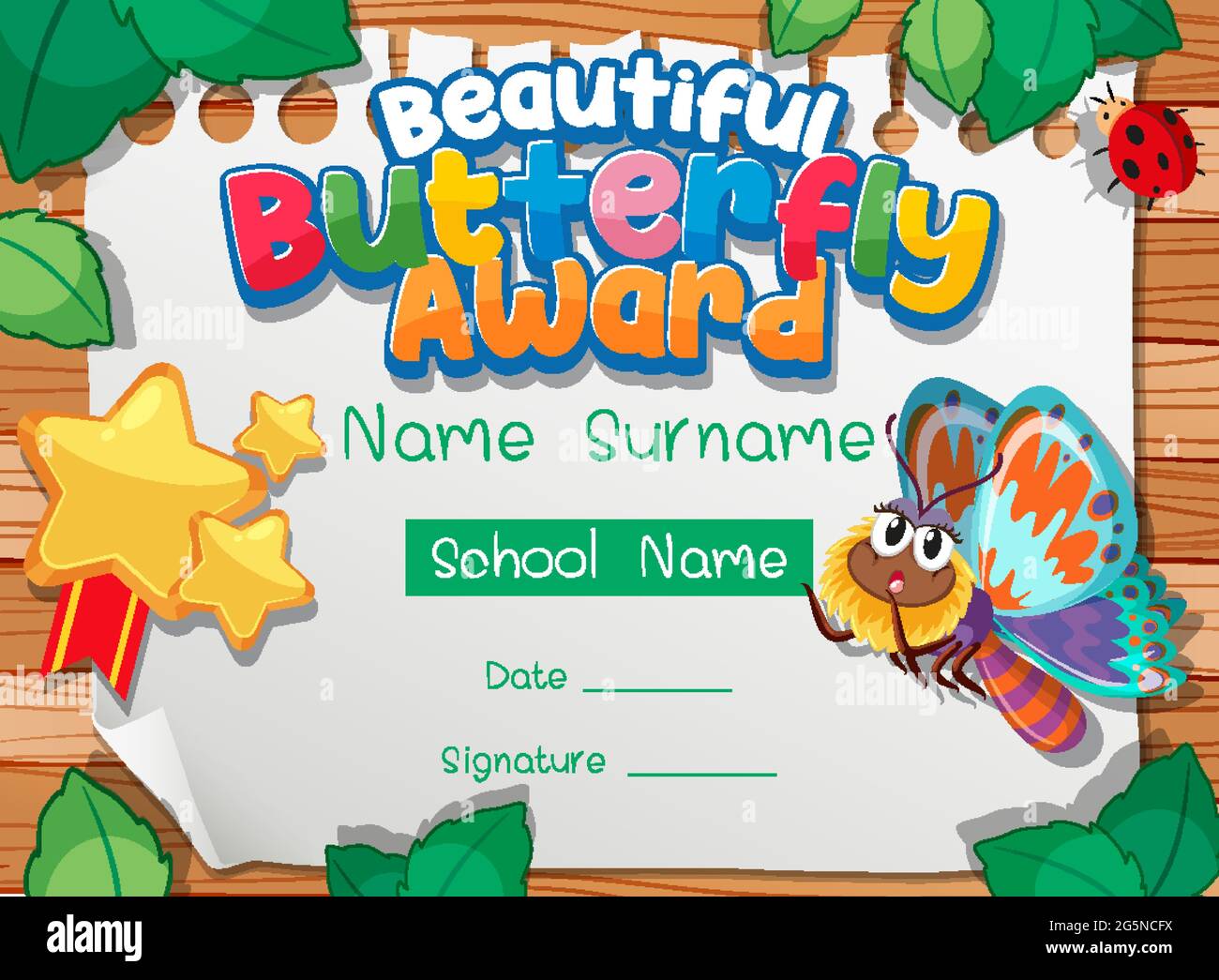 Certificate template with Beautiful Butterfly Award illustration Stock ...