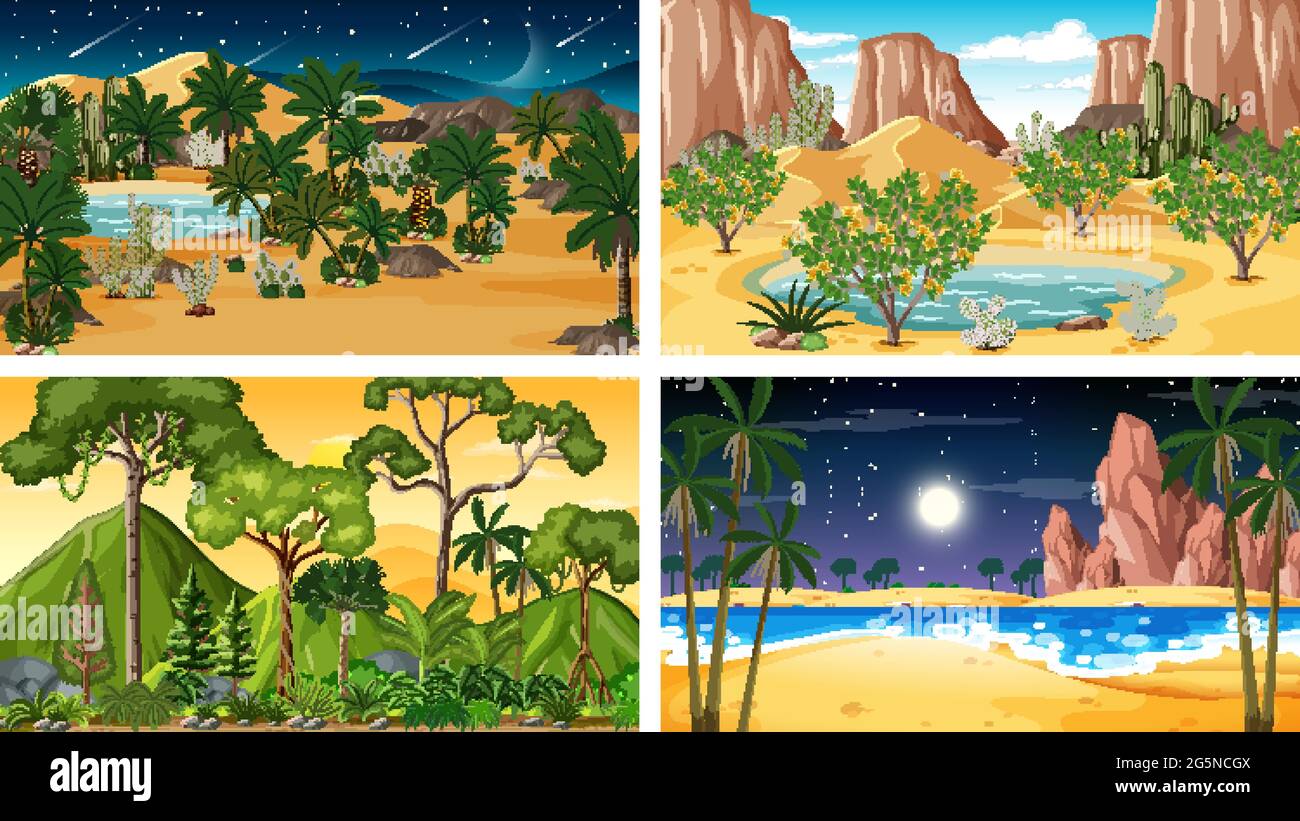 Four different nature horizontal scenes illustration Stock Vector Image ...