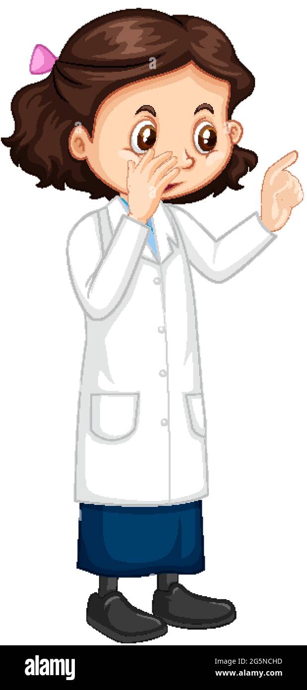 Cute girl cartoon character wearing science lab coat illustration Stock ...