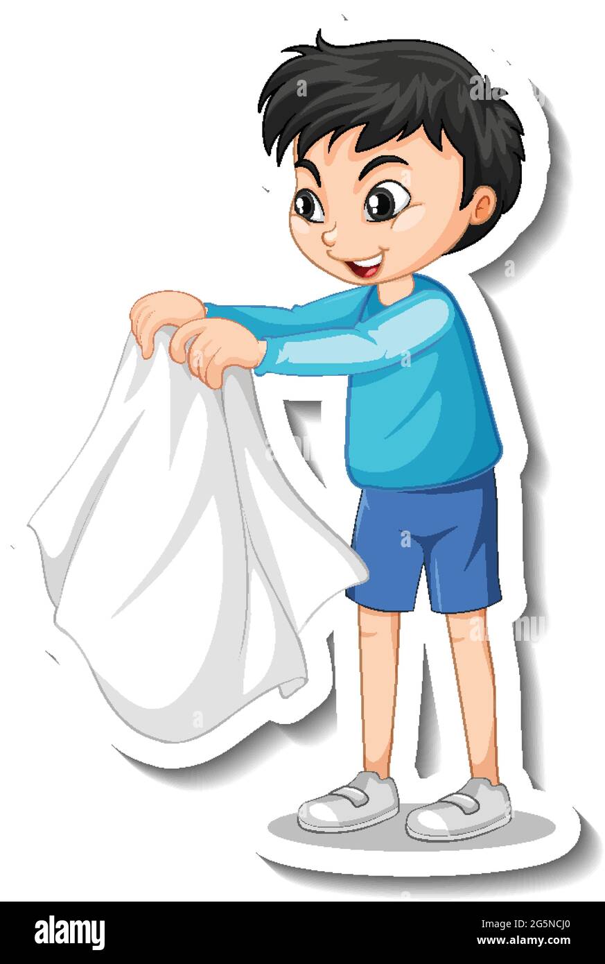Sticker design with a boy take off his coat isolated illustration Stock ...