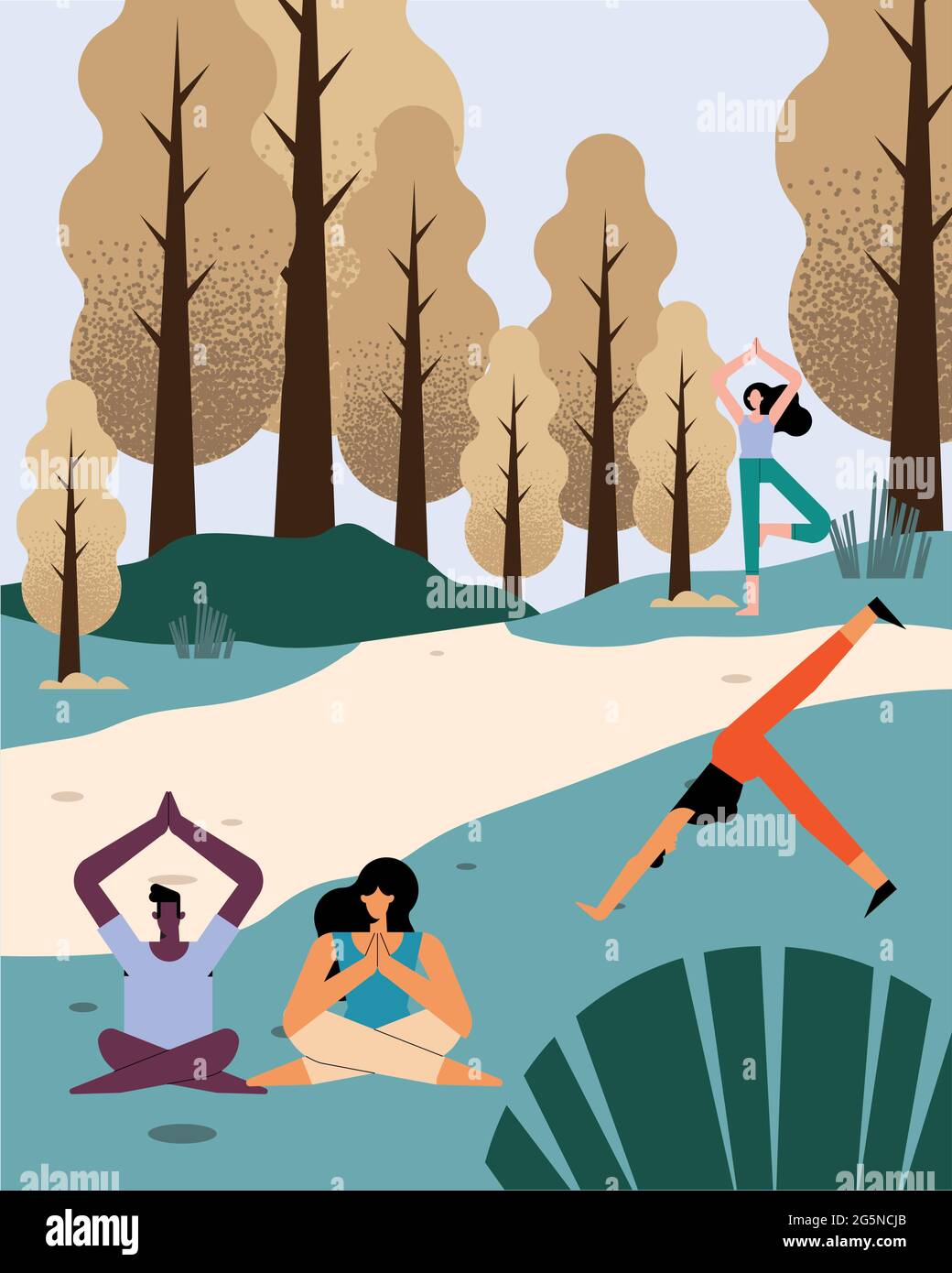 persons practicing yoga landscape scene Stock Vector Image & Art - Alamy
