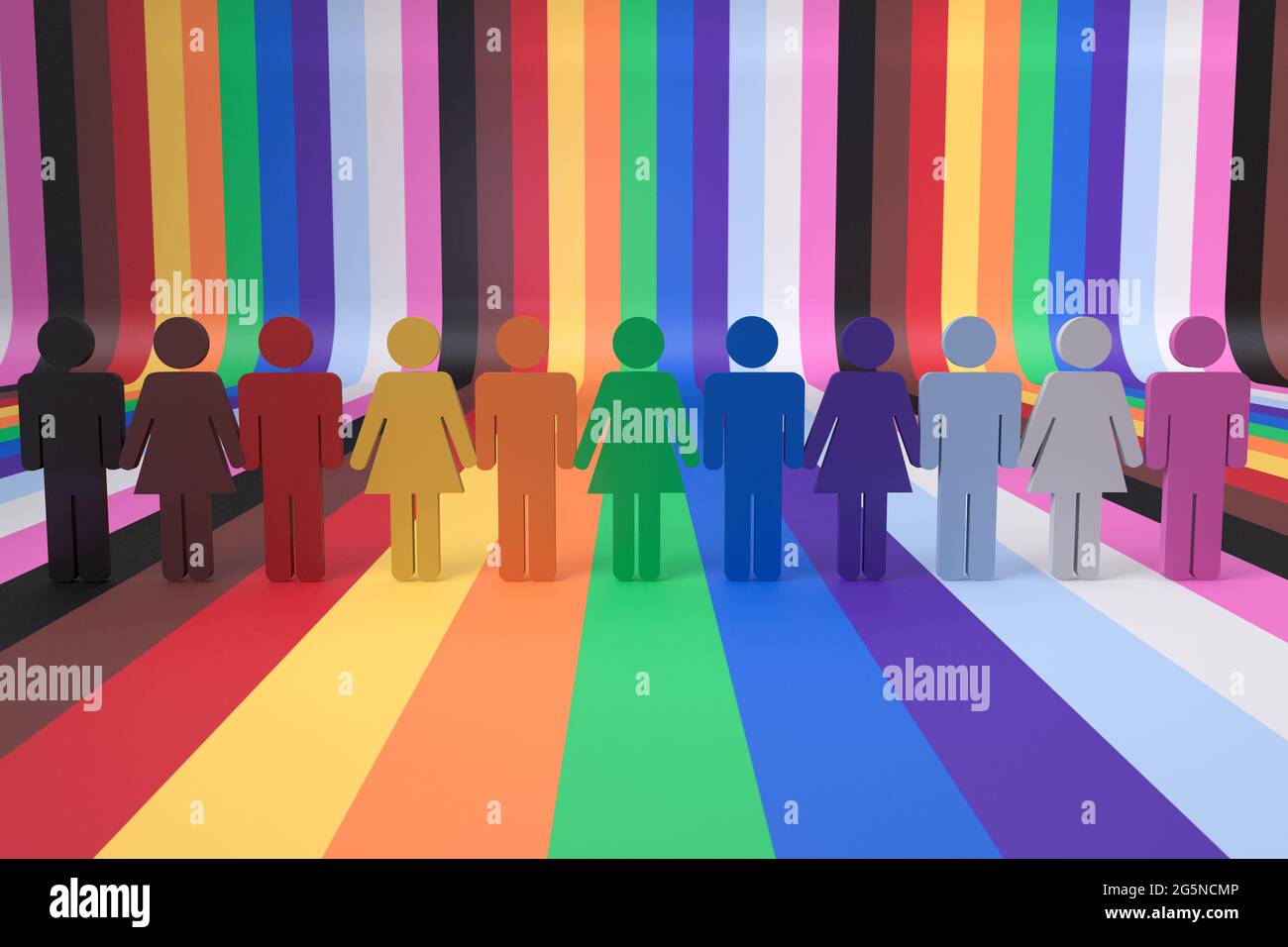 Spectacular concept of people with the colors of the LGBTQ gay pride ...