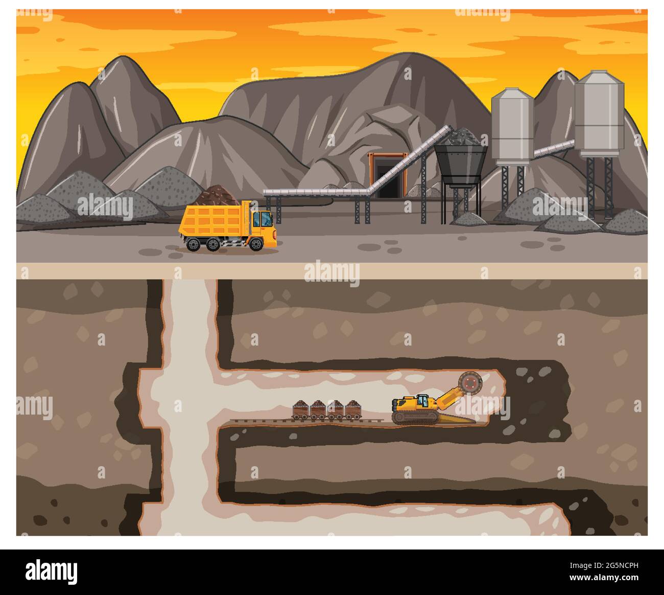 Landscape of coal mining with underground scene illustration Stock ...