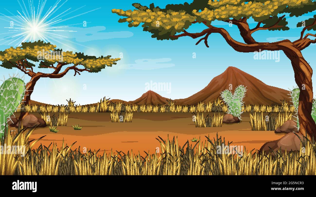 Desert forest landscape at daytime scene illustration Stock Vector ...