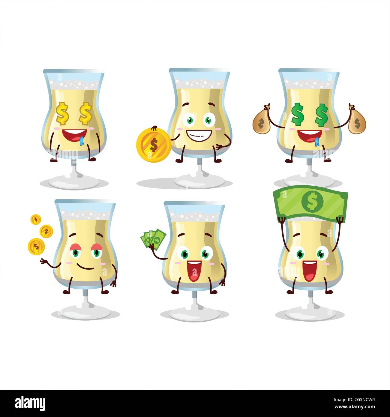Glass of champagne cartoon character with cute emoticon bring money ...