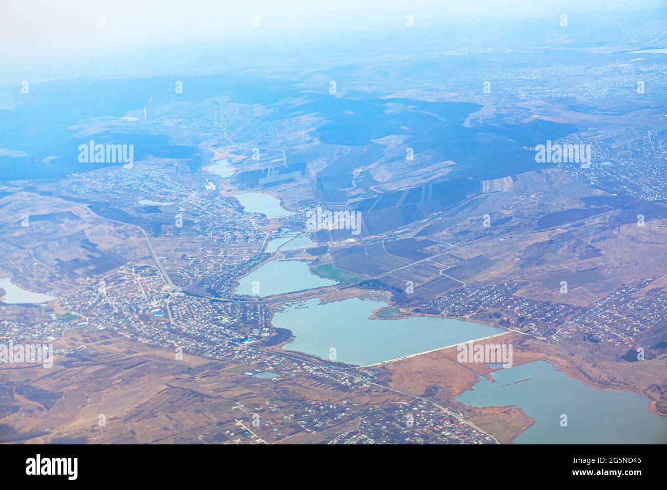 Aerial view of Danceni lake in Moldova . View from above of lakes in a ...
