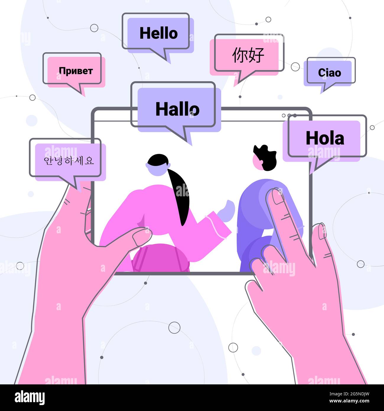 people using translation application multilingual greeting ...